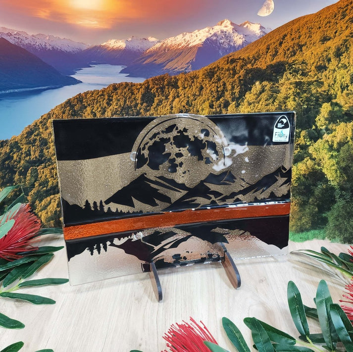 NZ Made Glass Platter/Plate - Reflections Moonlight - Orange w/stand ...